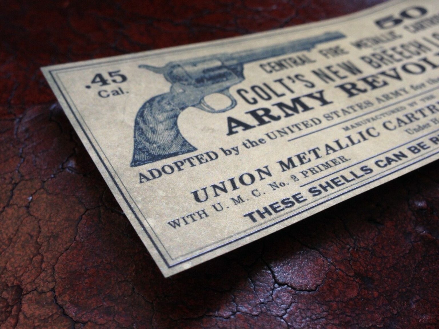 STICKER 45 Long Colt Army Revolver Ammo box LABEL cartridges Western ...