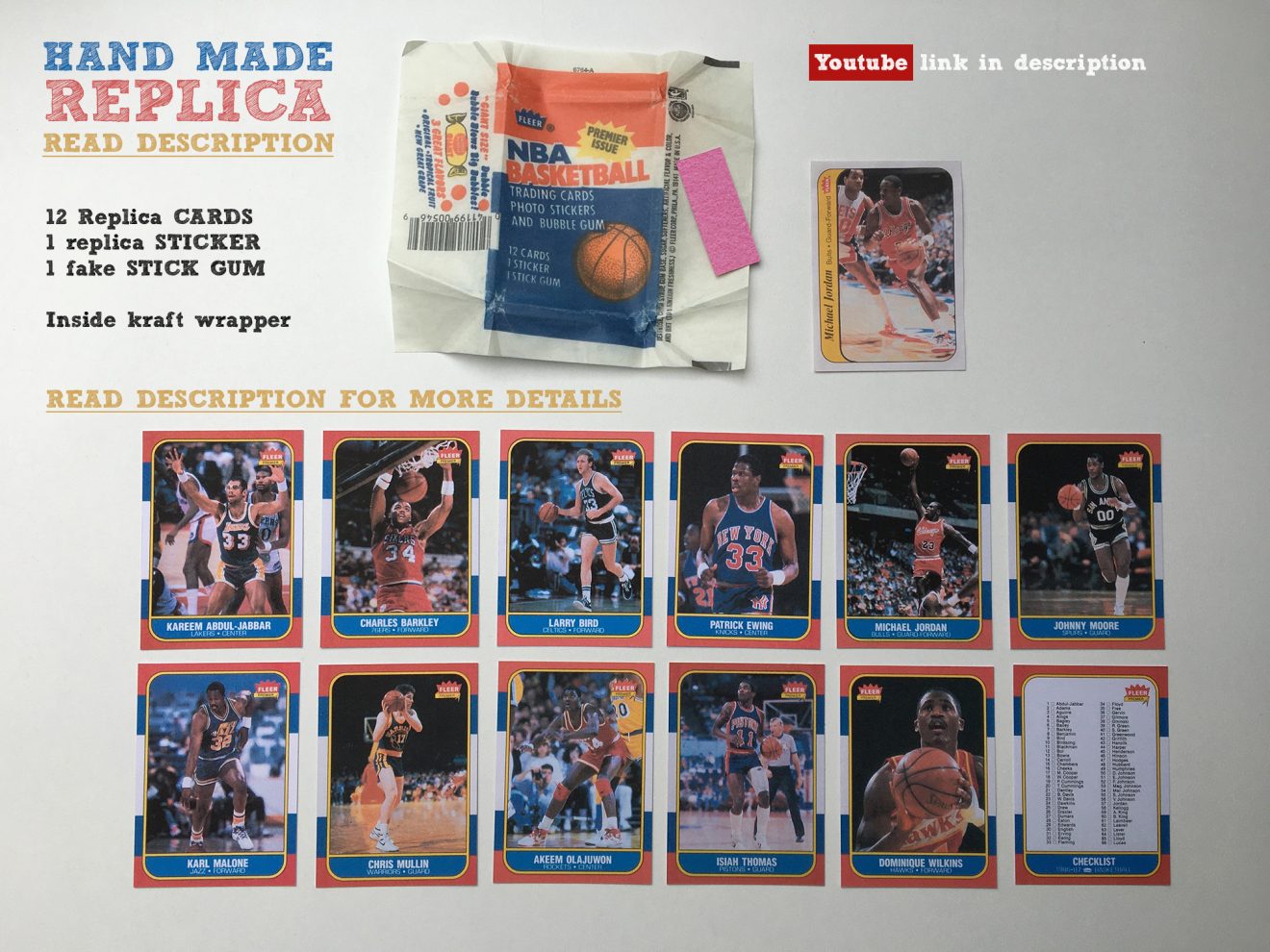 FLEER Card "wax" PACK Hand made Replica Premier cards NBA 1986 ...