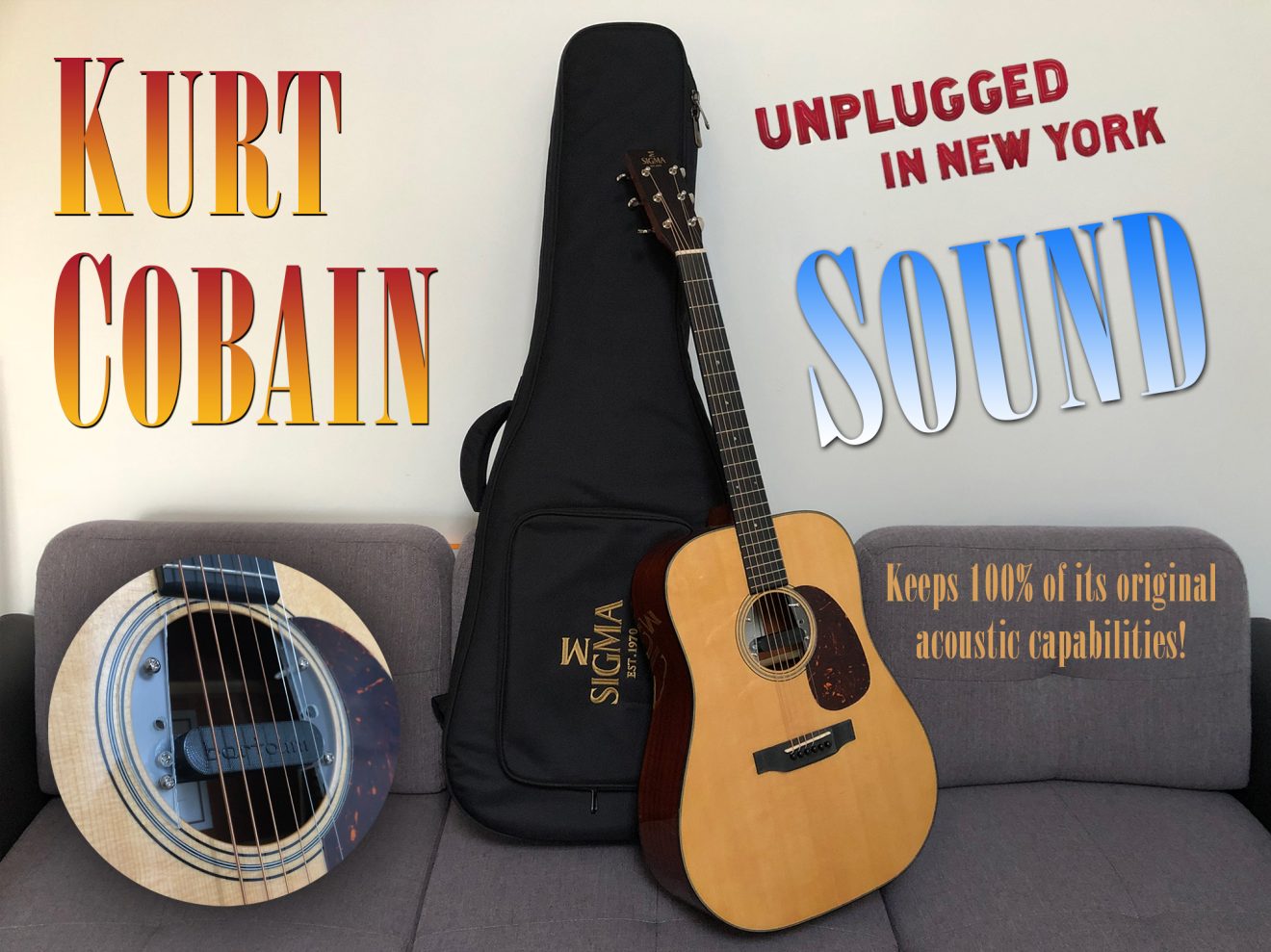Kurt Cobain MTV Unplugged Nirvana Sound *Guitar & GigBag* SIGMA DM18 ...